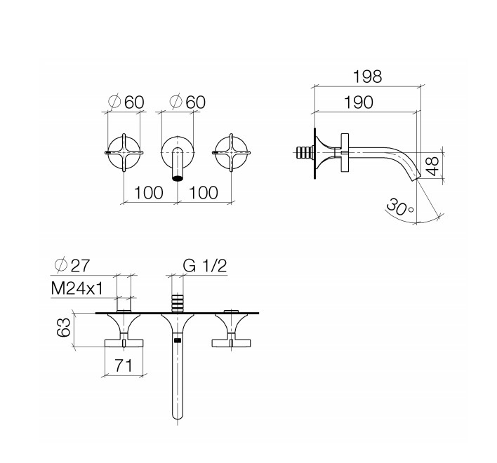 Dornbancht当代产品系列Vaia入墙式双把手面盆龙头 - 36712809