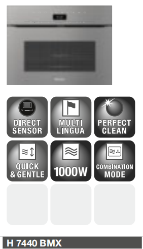 美诺miele嵌入式无把手紧凑型烤箱H 7440 BMX带微波功能 - H 7440 BMX